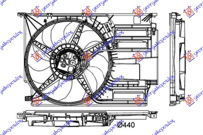 VENTILATOR 1.5-2.0 BENZIN 2.0 DIZEL 440mm 2P BMW SERIES 2 (F45/F46) ACTIVE/GRAN TOURER (2017-) (OEM: 17427617610, 17427617612, 17427637189)