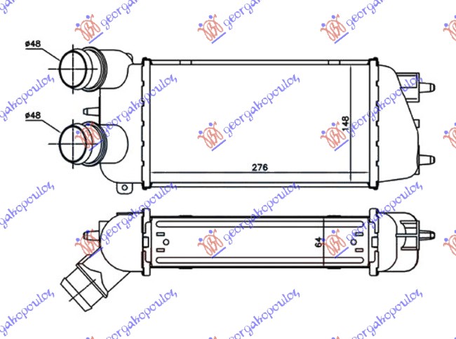 HLADNJAK INTRCOOLER 1.6 HDi DIZ (275x150x64) -06 CITROEN C3 (2002-2010) (OEM: 0384J3)