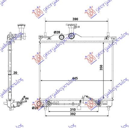 HLADNJAK 1.1i 12V – 1.1CRDi (44.5X35)AUTO HYUNDAI i10 (2007-2010) (OEM: 25310-0X010, 25310-0X050, 25310-0X070)