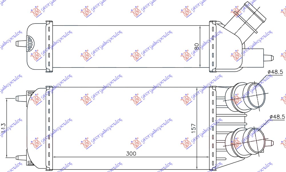 HLADNJAK INTERKULERA 1.6HDi DSL (300x155x80) CITROEN JUMPY (2007-2016) (OEM: 0384K4, 1498987080)