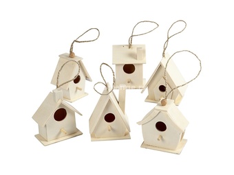 Kućica za ptice sa kanapom - 6 komada (drveni ukrasi)