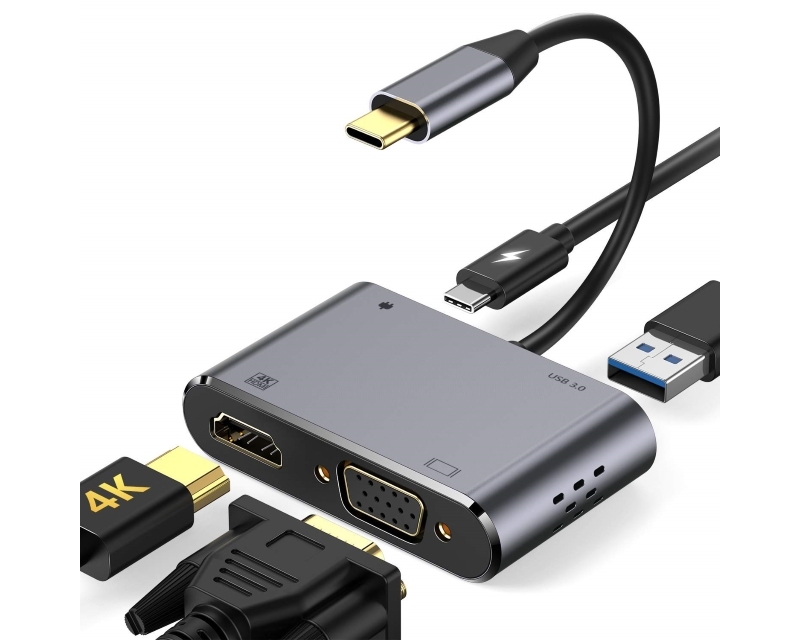 E-GREEN Adapter USB 3.1 Tip C (M) – HDMI+VGA+ 3.0 USB + tip C
