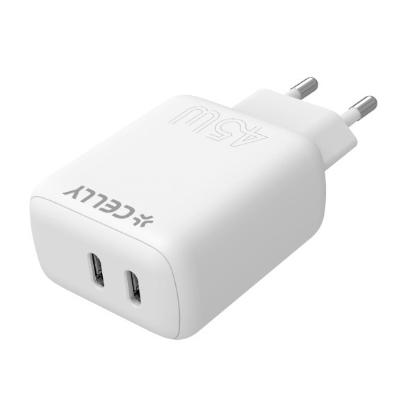 CELLY Kućni punjač za telefon ProPower od 45W sa 2 USB C konektora