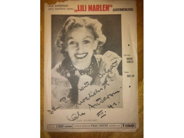 Lili Marlen - Lale Andersen-  1941 - Note - RETKO