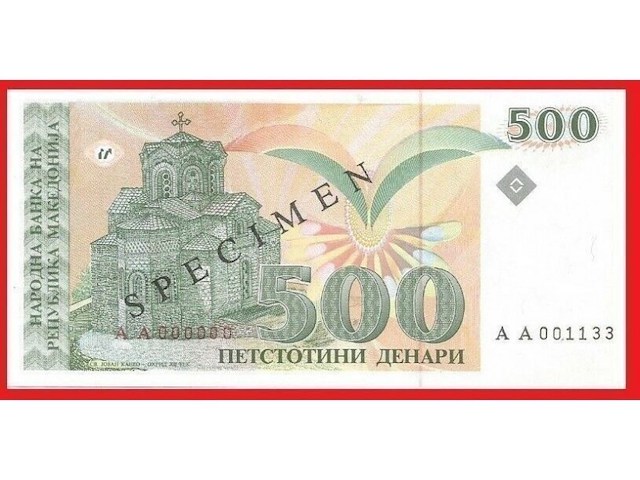 Makedonija 500 denari 1993 UNC SPECIMEN