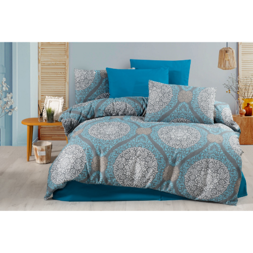 Double posteljina sa čaršavom, plava
