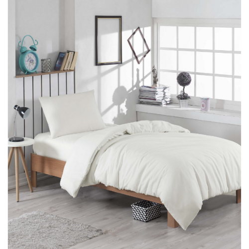 Single posteljina sa čaršavom, bela