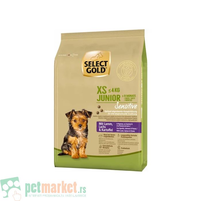 Select Gold: Hrana za mlade pse minijaturnih rasa Sensitive XS Junior Jagnjetina i Losos, 1 kg