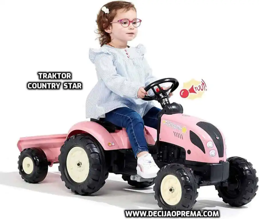 Traktor Country Star na pedale sa prikolicom rozi