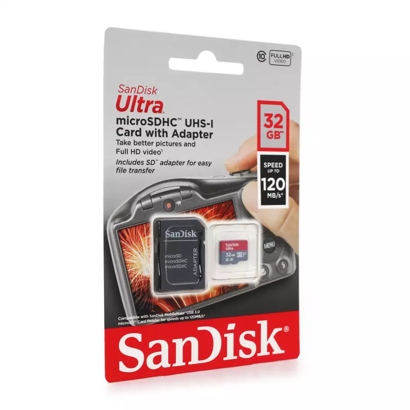 Mem,Kartica SanDisk SDHC 32GB Ultra Mic.120MB/s A1Class10 UHS-I +Adap.