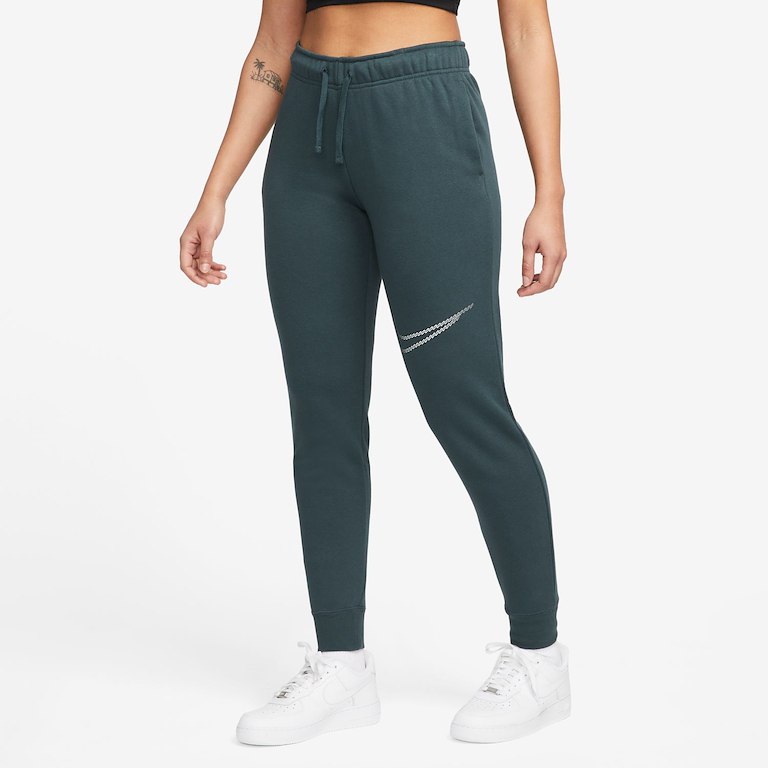 Nike W NSW CLUB FLC SHINE MR PANT, ženske pantalone, zelena