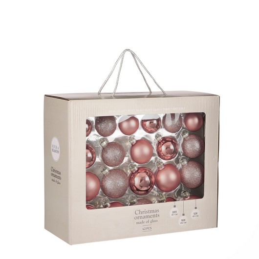 NG dekoracija - HANGING BAUBLE GLASS SET 42pcs 7cm 1142305 - Pink - EDL