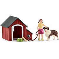 Schleich figurice Domaće životinje - Kućica za psa, pas i devojčica 42376