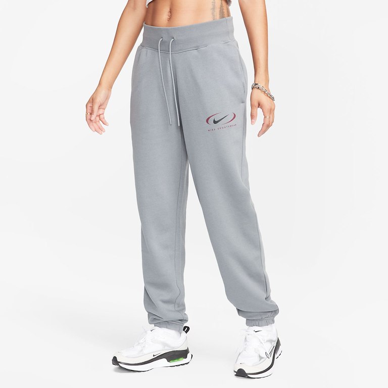 Nike W NSW PHNX FLC HR OS PANT PRNT, ženske pantalone, siva