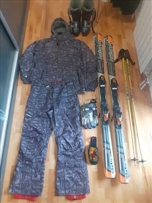 Komplet: Skije, pancerice, ski odelo, rukavice ...
