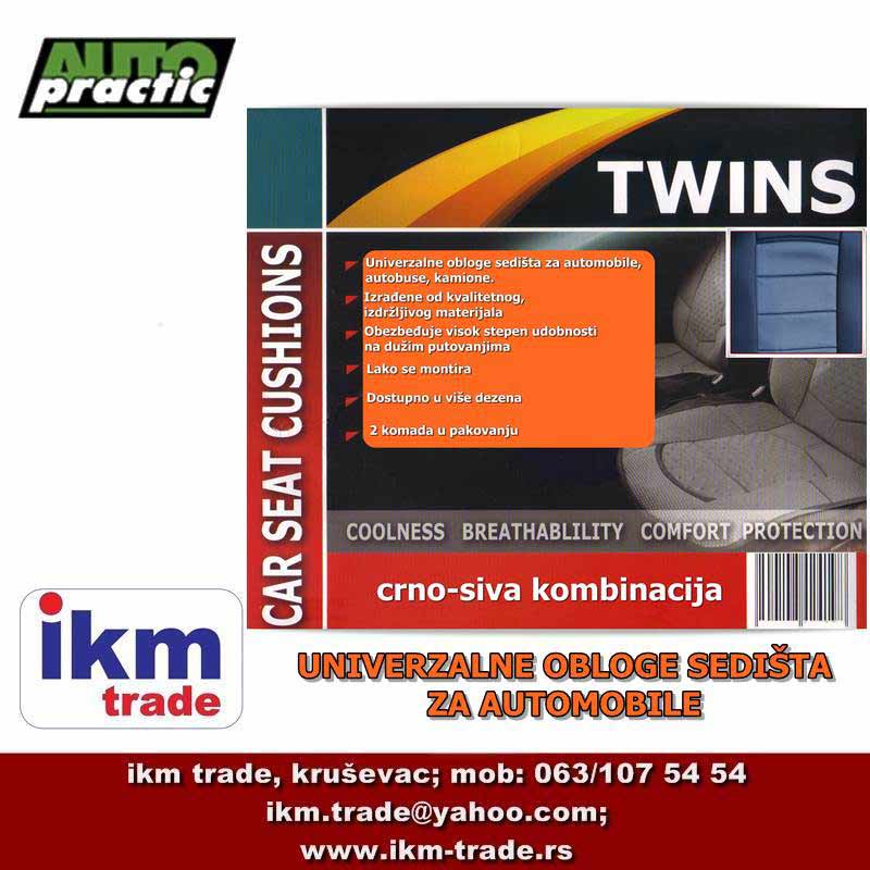 AUTO PRACTIC TWINS Univerzalne obloge sedišta za automobile, kamione, autobuse – crno sive