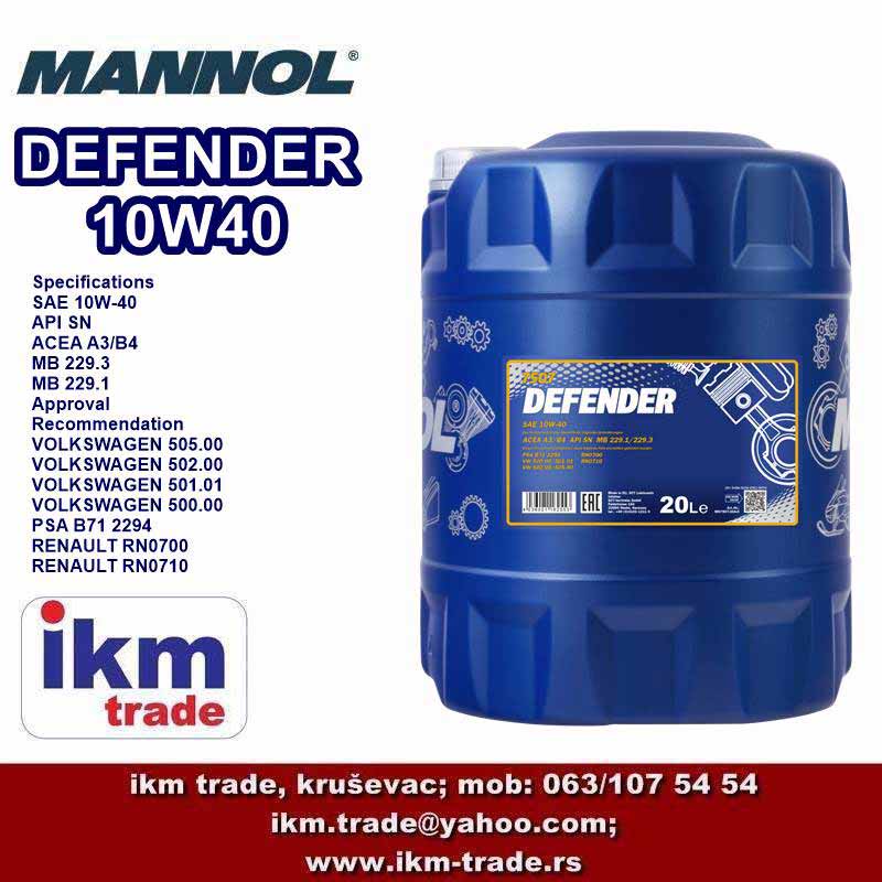 MANNOL DEFENDER 10W- 40 7507 20l