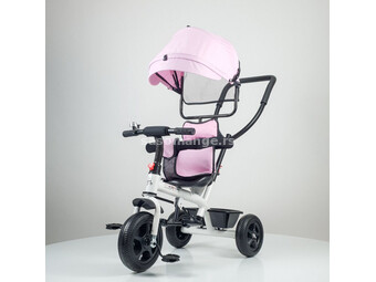 Tricikl Guralica Playtime Little model 415 - Beli ram/Roze tkanina