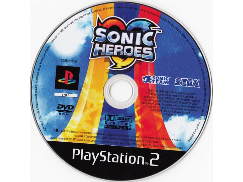 SONIC HEROES SONY PlayStation 2 (PS2) disc