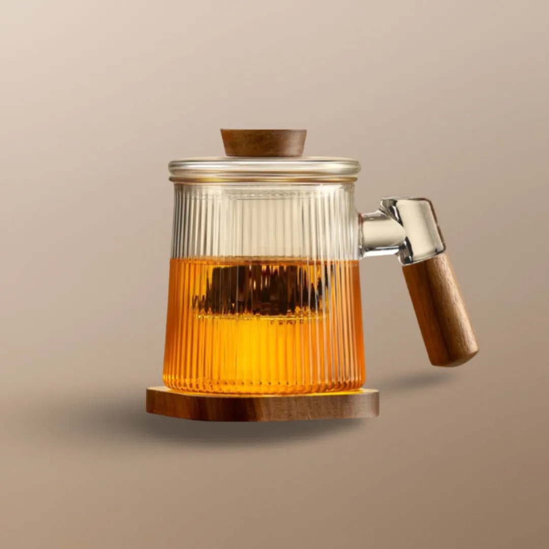 “Snowy Sunshine” - High Borosilicate Glass Tea Mug with Infuser (440ml)