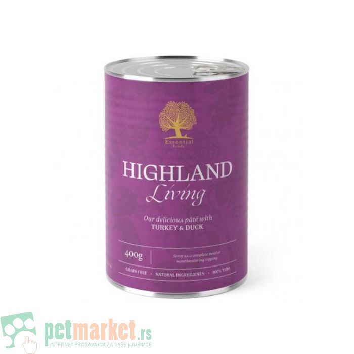 Essential: Pašteta sa komadićima mesa za odrasle pse Highland Living Pate, 400 gr