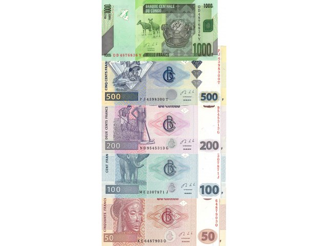 CONGO Kongo set 50, 100, 200, 500 i 1000 Francs 2013 UN