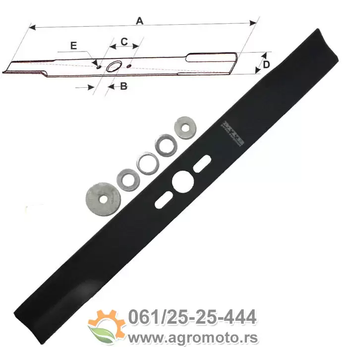 Nož kosačice 480 mm sa adapterima univerzalni Thorp