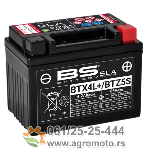 Akumulator BS 12V 4Ah BTX4L-FA SLA desni plus 65A
