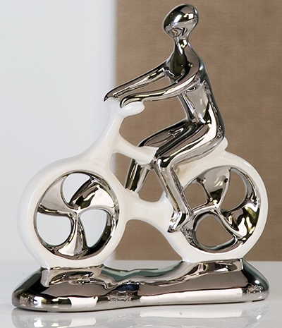 Figura Dete na biciklu, bela/srebrna