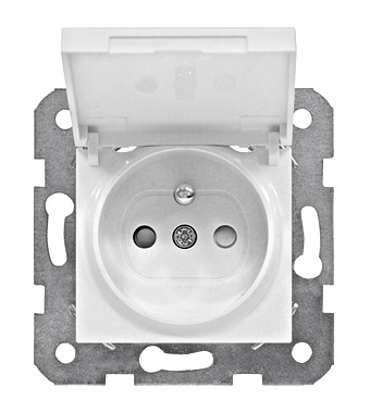 Utičnica šuko sa zaš. kon.+pokl+ deč. zaš. na oprugu, bela
sa zaštitom od dodira, Nazivna struja 16A, Tip priključka Kleme na oprugu, bela