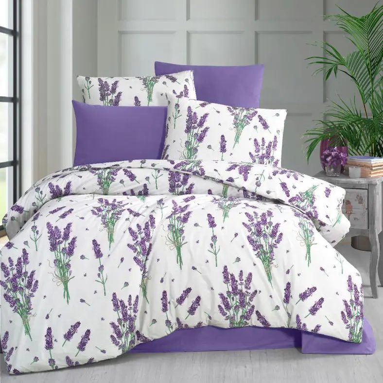 Mille Notti Lavender Dreams Pamučna posteljina za bračni ležaj, 200x220 cm, Ljubičasto-bela