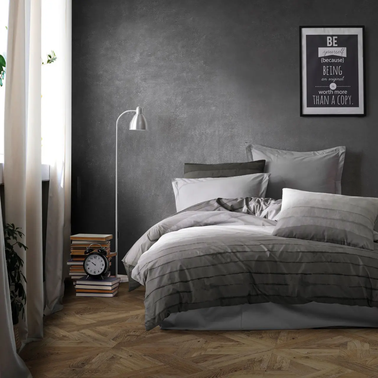 Mille Notti Slate Stripe Serenity Pamučna posteljina za bračni ležaj, 200x220 cm, Siva