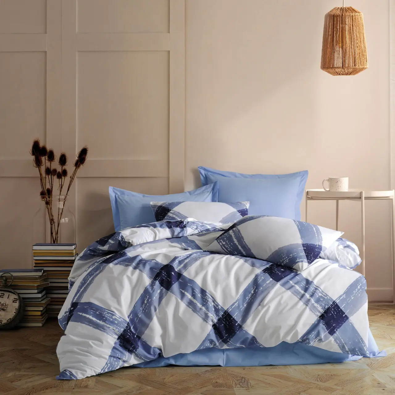 Mille Notti Cubi blu Pamučna posteljina za bračni ležaj, 200x220 cm, Plava