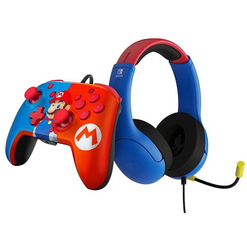 Nintendo Switch Wired Airlite Headset & Rematch Controller Mario Bundle