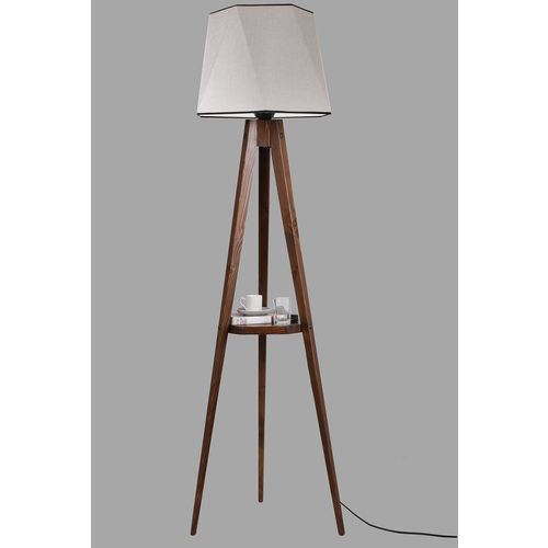 Sehbalı tripod lambader ceviz altıgen açık hasır gri abajurlu Grey Brown Floor Lamp