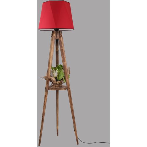 Sehbalı tripod lambader yanık altıgen kırmızı abajurlu Red Floor Lamp