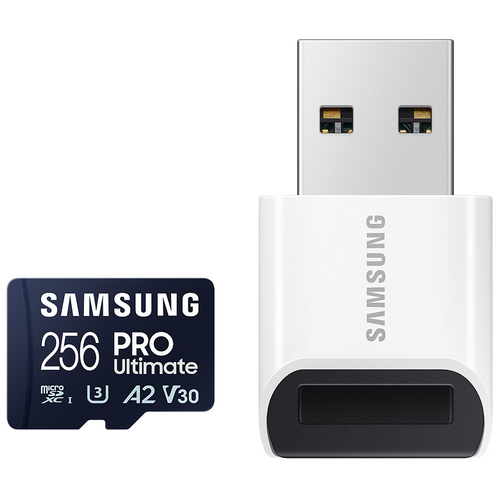 Samsung MB-MY256SB/WW MicroSD 256GB, PRO Ultimate, SDXC, UHS-I U3 V30 A2, Read up to 200MB/s, Write up to 130 MB/s, for 4K and FullHD video recording, w/USB Card reader