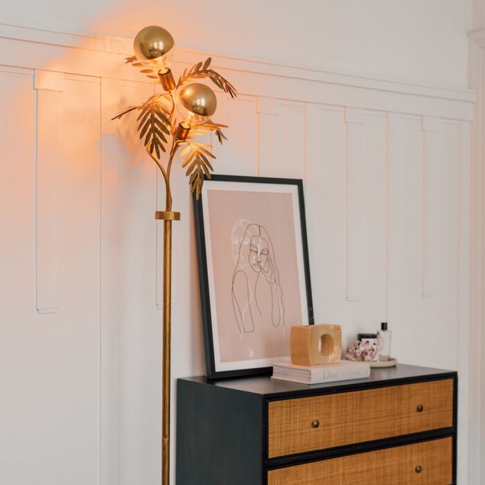 Vintage podna lampa zlatna 2-svetla - Botanica