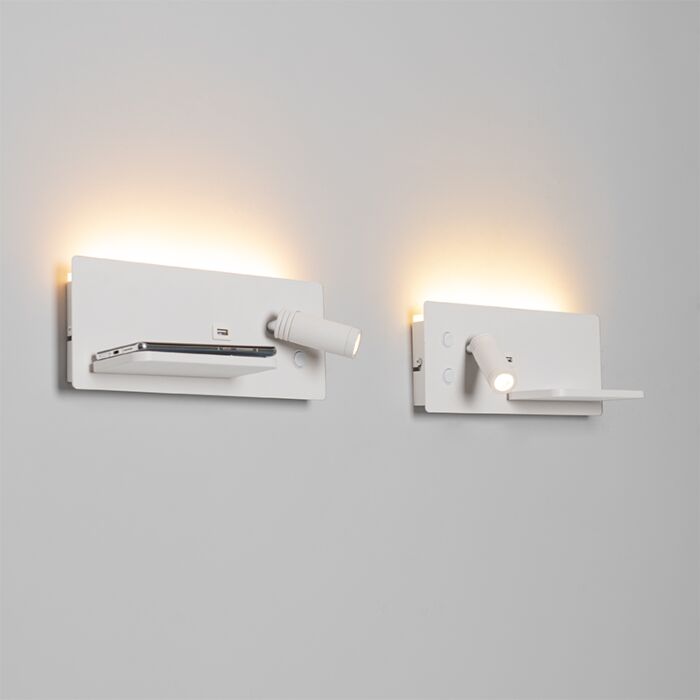 Set od 2 zidne lampe bele sa LED sa USB i indukcionim punjačem - Riza