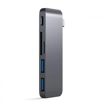 SATECHI Aluminium Type-C Passthrough USB Hub 3x USB 3.0,MicroSD, Sivi