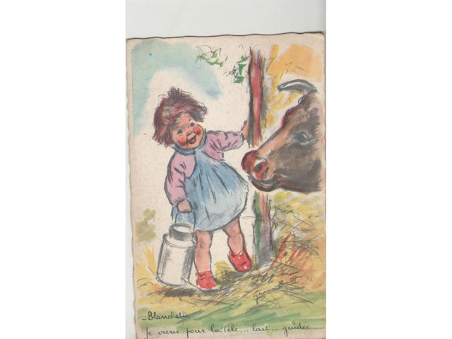 Čestitka-Devojčica i krava