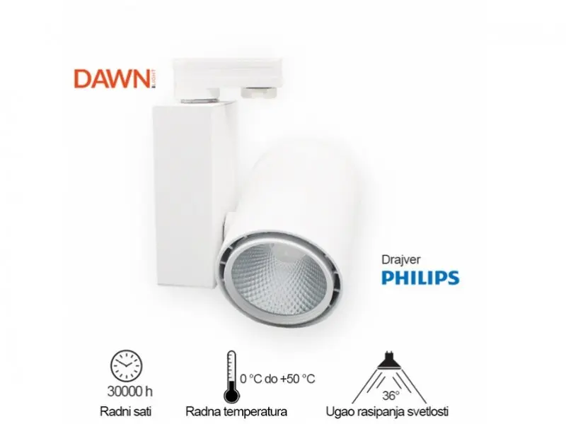 DAWN LED Reflektor šinski 338201-3 40W 4000K beli