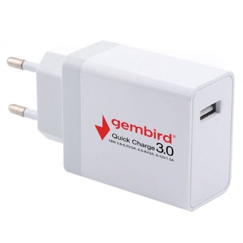 NPA-AC36 ** Gembird QC3.0 brzi punjac +Type C USB kabl,18W 3.6-6.5V/3A, 6.5V-9V/2A, 9V-12V/1.5A(351)