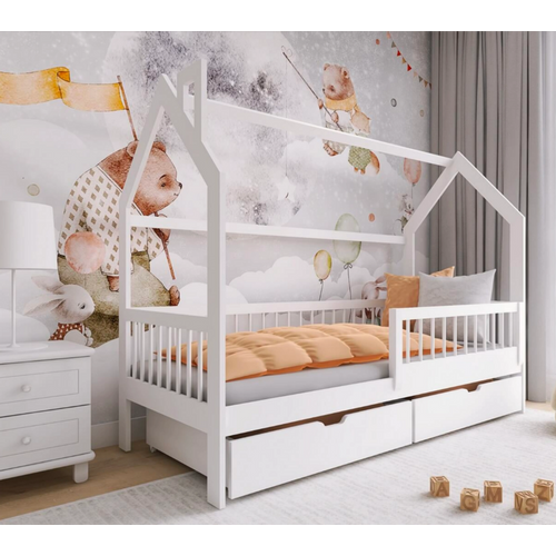 Drveni dečiji krevet Oskar sa fiokom - beli - 160/180x80 cm