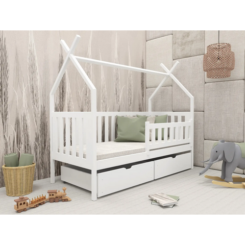 Drveni dečiji krevet Simba sa fiokom - beli - 160/180x80 cm