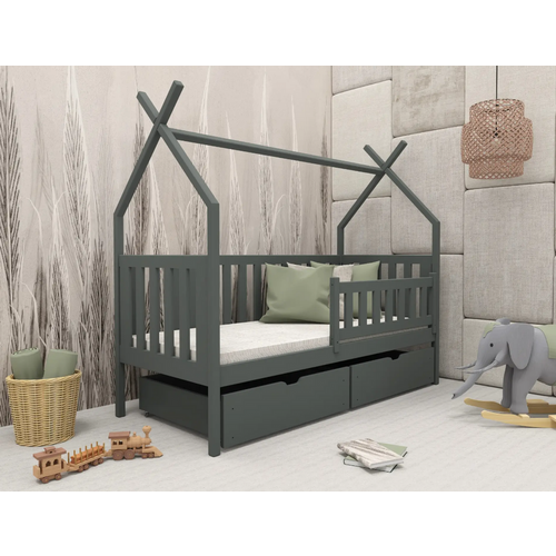 Drveni dečiji krevet Simba sa fiokom - grafit - 160/180x80 cm