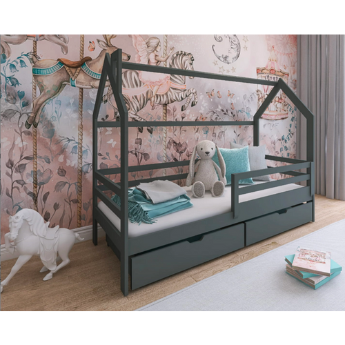 Drveni dečiji krevet Lila sa fiokom - grafit - 190/200x90 cm