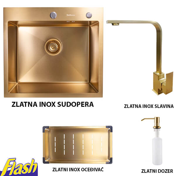 Zlatna INOX Sudopera sa slavinom (SET) – SanDonna – HD5550