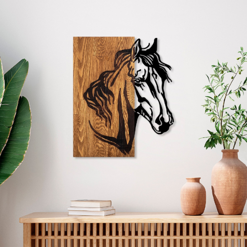 Zidna dekoracija drvo/metal konj 48x57cm