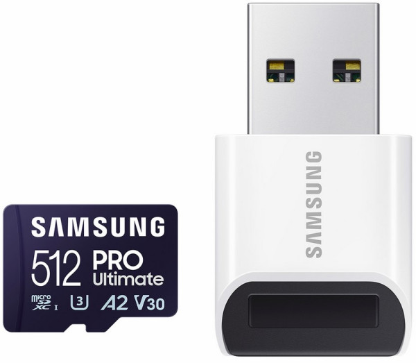 MicroSD 512GB, PRO Ultimate, SDXC, UHS-I U3 V30 A2, Read up to 200MB/s, Write up to 130 MB/s, for 4K and FullHD video recording, w/USB Card